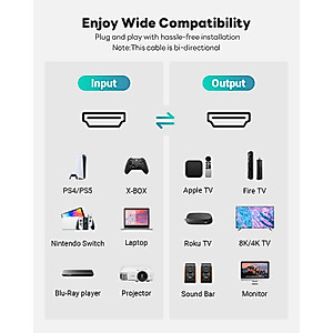 Yauhody 8K 10K HDMI Cable 6FT, HDMI 2.1 Cable, 48Gbps Ultra High Speed Braided Cord, 4K@120Hz 8K@60Hz, HDCP 2.2&2.3, HDR10 Compatible with Monitor/TV/PS5/HDTV/Blu-ray (6 Feet)