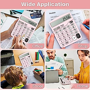 Comix Desktop Calculator 12 Digit with Large LCD Display and Big Button, 12 Digits Baisc Calculator, Solar Battery Dual Powered, for Office Home School C-1832(Pink)