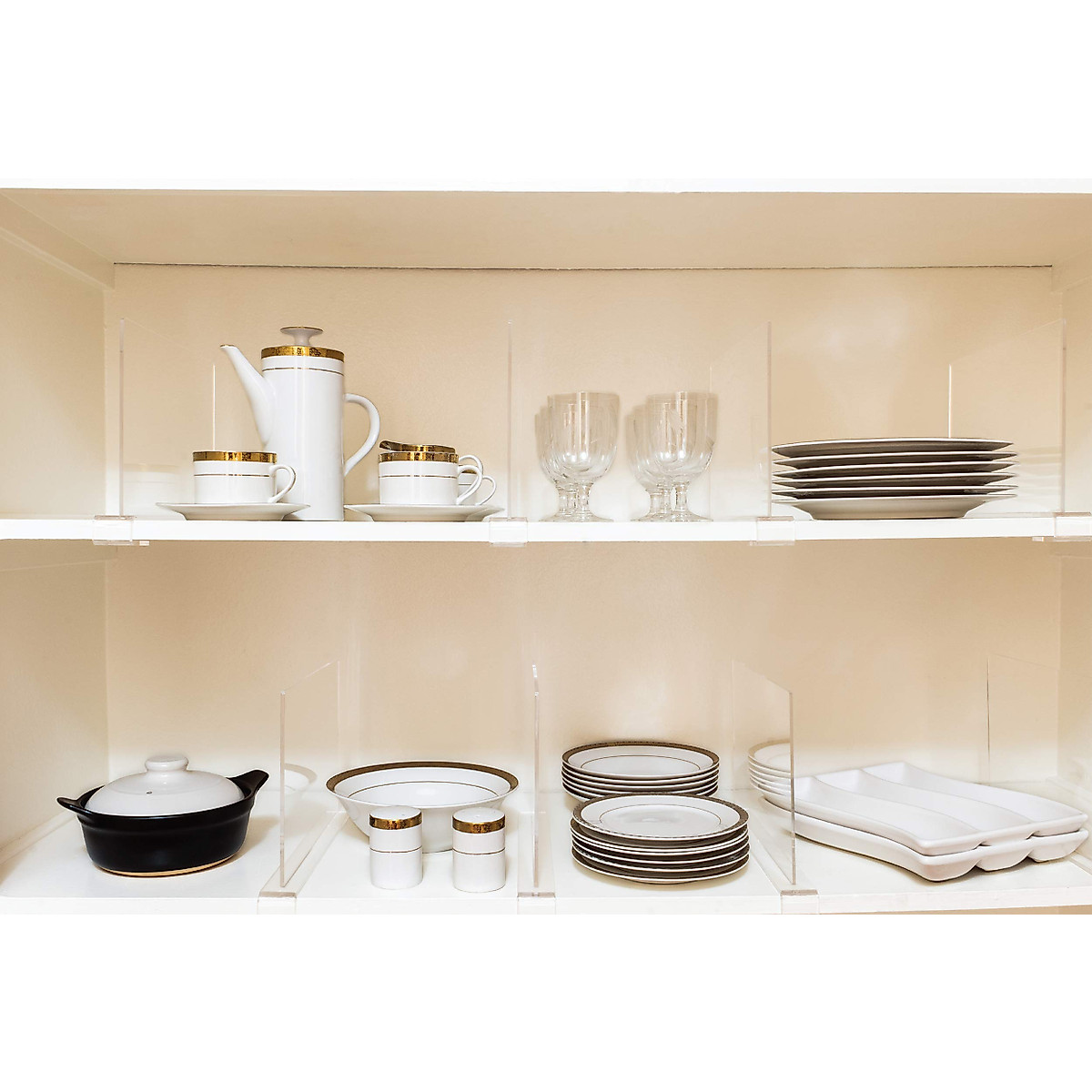 A & R 8 Pack Acrylic Shelf Dividers for Closet - Clear Shelf Organizer for Clothes - Adjustable Storage Separators in Bedroom and Office - Suitable for Wooden or Vertical Shelves