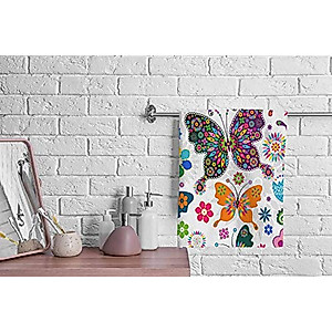 Butterflies Hand Towel,Seamless Spring White Floral with Colorful Butterflies and Flowers Soft Hand Towels for Bathroom/Kitchen/Yoga/Golf/Hair Towel for Men/Women/Girl/Boys 15X30 Inch