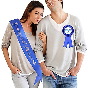 "Growing A Prince" Sash & Dad to Be Pin Kit - Little Prince Baby Shower It's A Boy Royal Prince Gift (Royal Blue)