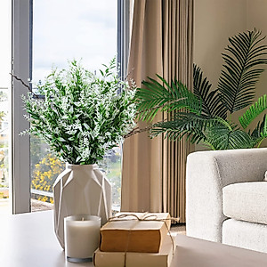 XLFAQXM 8 Pack Artificial Plants Flowers Grass Shrubs No Fade Faux Plastic Flowers Outdoor for Vases Farmhouse Garden Porch Patio Office Indoor Wedding Decoration Greenery Fake Plants (5#White)