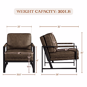Yaheetech PU Leather Armchair, Retro Leisure Accent Chair with Extra Soft Padded and Cushion, Modern Reading Arm Chair with Black Metal Frame for Living Room/Office/Bedroom/Study, Brown