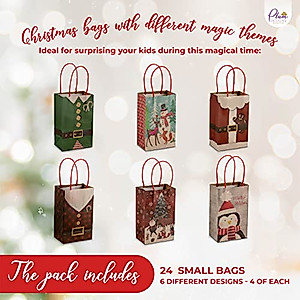 Plum Designs Small Christmas Gift Bags Bulk-24pcs Small Christmas Goodie Bags For kids,6 Styles Cute Christmas Paper Gift Bags Set- Party Favors Holiday Gift Bags Small Xmas Gift Bags 4”x6.5”x2.75