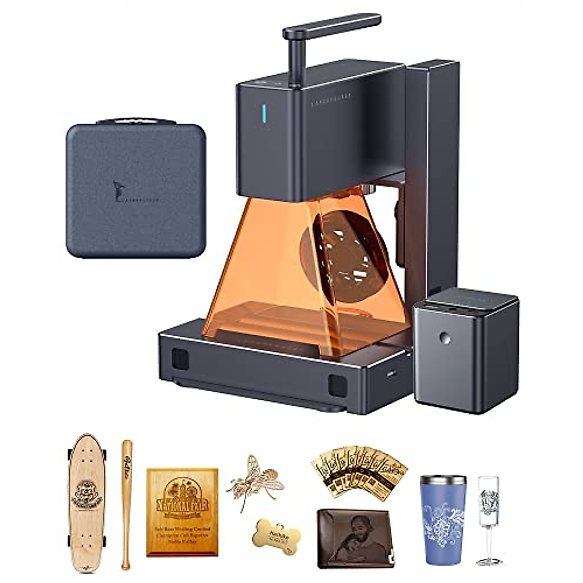 LaserPecker 2 Laser Engraver, Laser Engraving Machine with Roller Portable Laser Engraver Cutter Compact Desktop Handheld Laser Etching Machine for Coated Metal Leather - with Storage Box/Power Bank