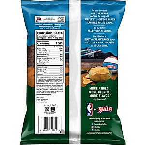 Ruffles Potato Chips, Jalapeno Ranch Flavored Snacks, 8 Oz Bag