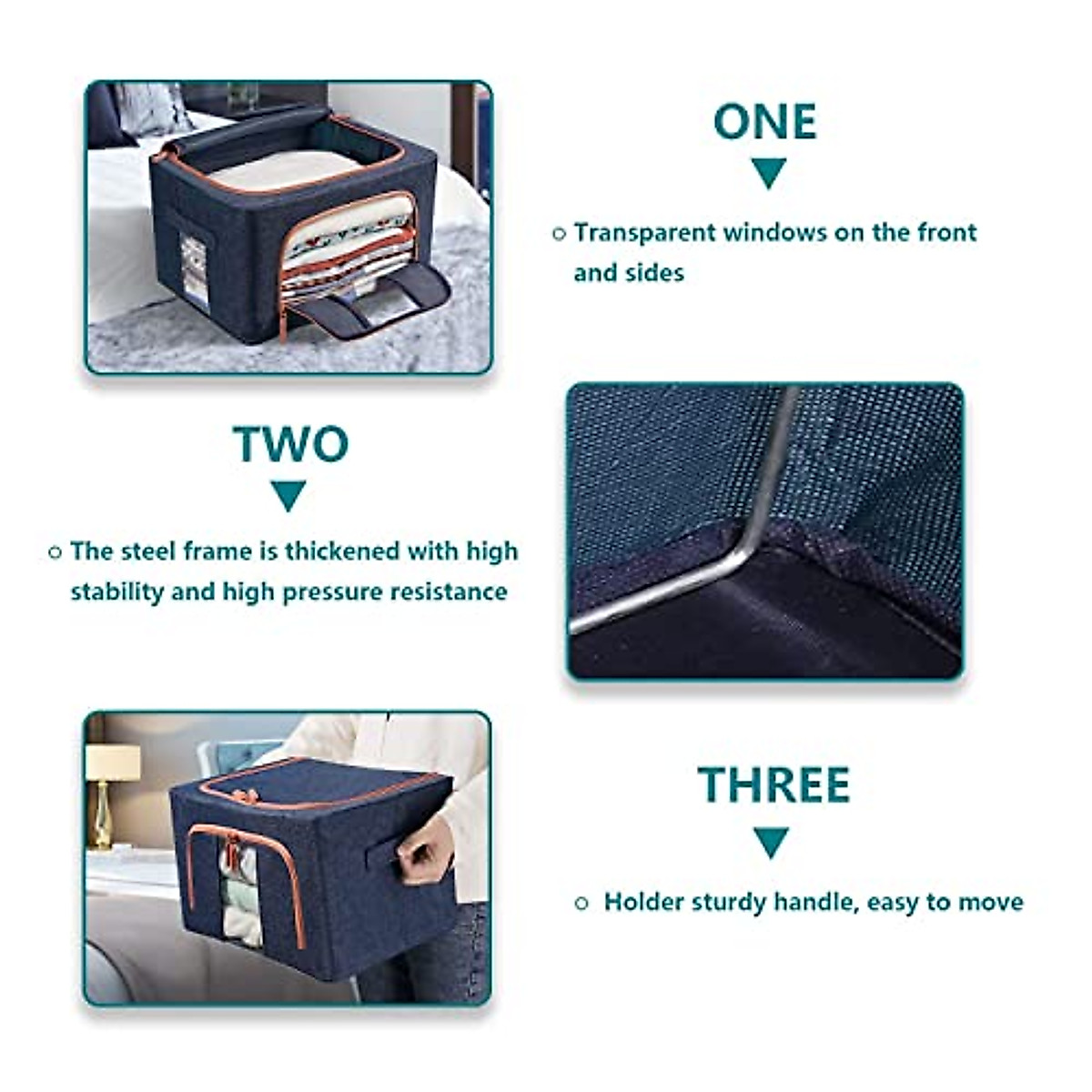 Clothes Storage Bin Boxes, 2 Pack Foldable Clothes Storage Boxes, Stackable Frame Storage Bins Boxes, Fabric Linen Clothes Storage Organzier for Clothes, Blankets, Bedrooms (15.7 x 12 x 7.9inch)