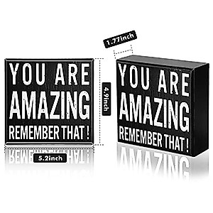 Wood Sign You are Amazing, Remember That Inspirational Wooden Sign 4.9 x 5.2 Inches Classic Box Sign (Black)