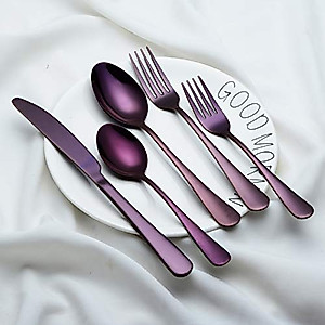 Flatware Set for 1, 5-Piece, Stainless Steel Silverware Cutlery Tableware Include Knife/Fork/Spoon by IRONX (purple-18/0-5p)