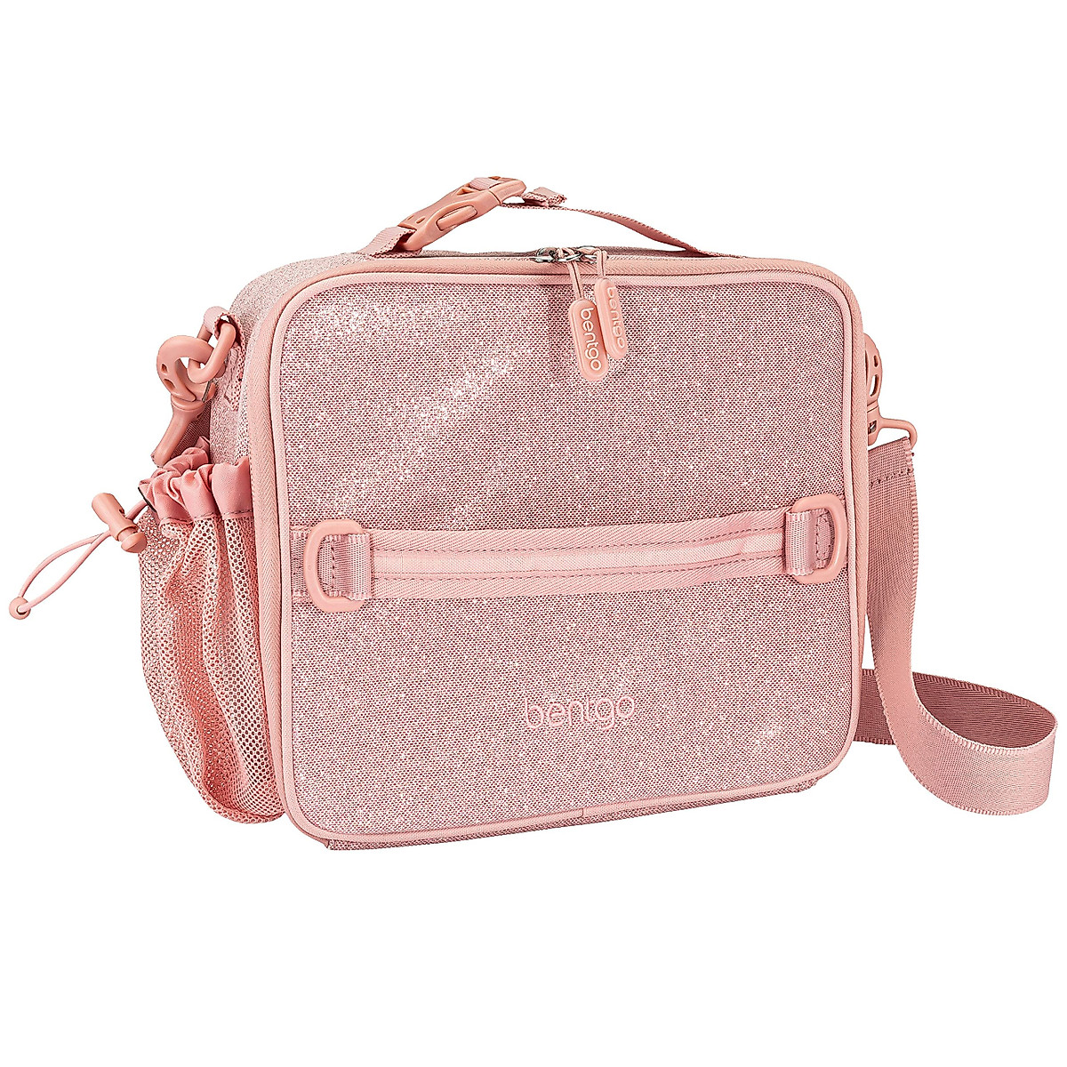 Bentgo® Kids 5-Compartment Lunch Box Set With Insulated Lunch Bag and 2-in-1 Backpack & Insulated Lunch Bag (Glitter Edition - Petal Pink)