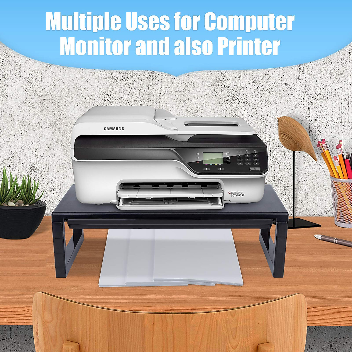 Monitor Stand Riser, Kavalan Lightweight 4 Level Height Adjustable Computer Monitor Stand & Desktop Printer Stand with Storage Drawer for Office Desk Accessories, Supports up to 5kg PC Monitor, Laptop