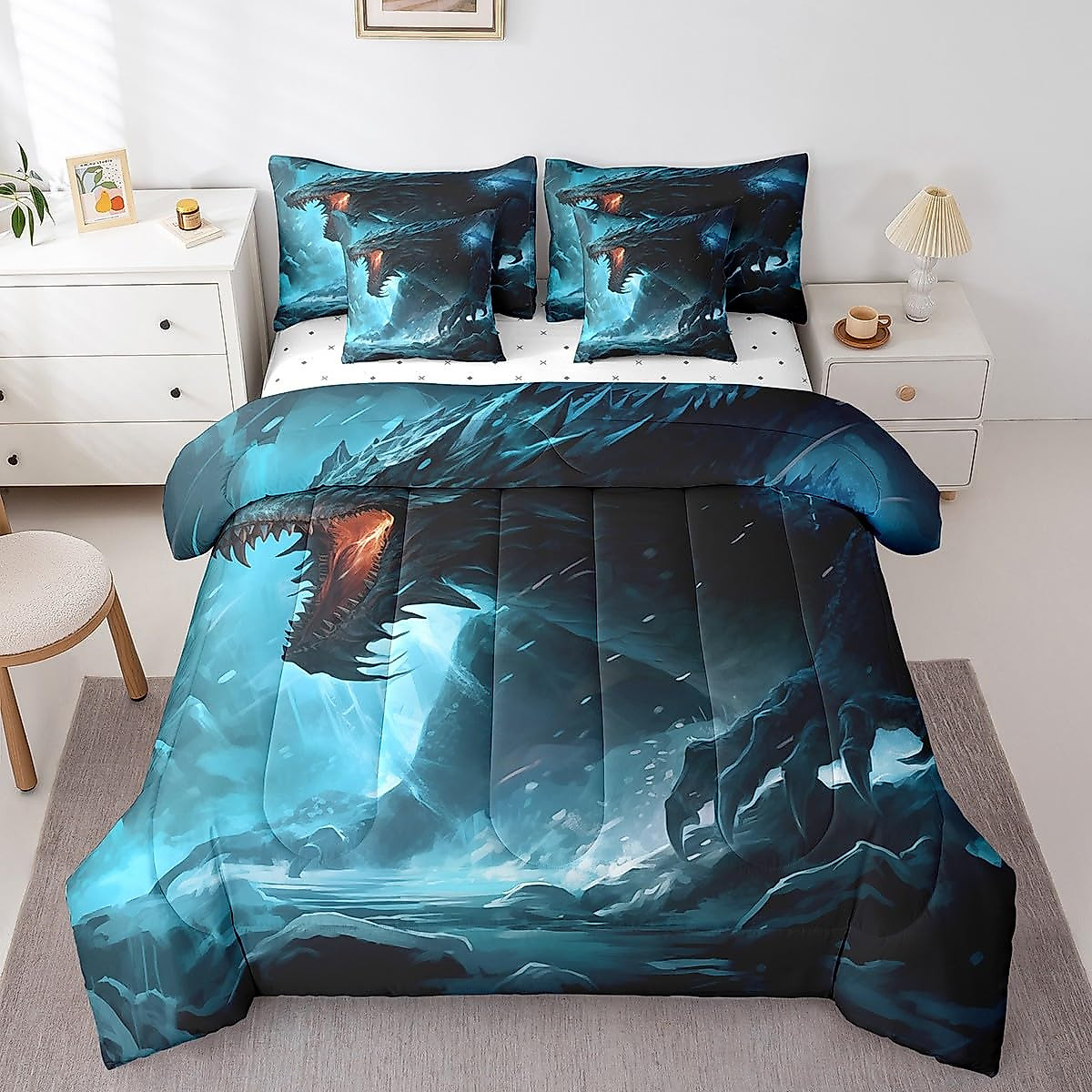Feelyou Monster Bed in a Bag 3D Animal Printed Comforter Set with Sheets for Kids Boys Girls Monster Theme 7 Piece Bedding Set Lightweight Bed Set Twin Size