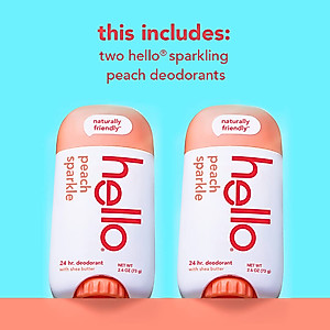 Hello Peach Aluminum Free Deodorant for Women + Men, Natural Fragrance, Dermatologically tested, Baking Soda Free, Parabens Free, Dye Free, 24 Hour Odor Protection, (Pack of 2)