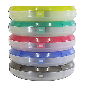 BIN BUDDY 5 Stackable Bead Storage Boxes | "Donut" Compartments | 6" (15.2 cm) Diameter, 1" (2.5 cm) Tall Each | 25 Total Sections | Clear Bottoms & Transparent Tops