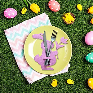 Rabbit Cutlery Bag - 4 Pcs Easter Bunny Felt Tableware Holders - Kitchen Utensil and Flatware Organizers Supplies Easter Cutlery Holders for Party Dinner