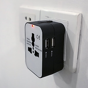 Travel Adapter, Worldwide All in One Universal Travel Adapter Wall Charger AC Power Plug Adapter with Dual USB Charging Ports for USA EU UK AUS, Cell Phone Laptop, Black