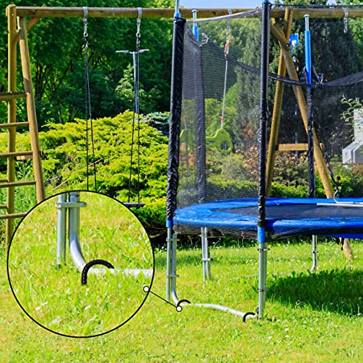 VASGOR 12” x 2” Trampolines Wind Stakes Black Powder Coated Rebar Steel - Heavy Duty U Shape Ground Anchors for Camping Tent - Garden Staples – Trampoline Pins - Sharp End (8)