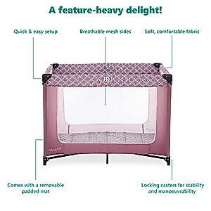 Dream On Me Zoom Portable Playard in Pink, Lightweight, Packable and Easy Setup Baby Playard, Breathable Mesh Sides and Soft Fabric - Comes with a Removable Padded Mat