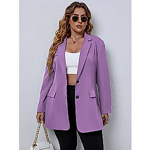 WDIRARA Women's Plus Size Button Front Long Sleeve Blazer Work Office Jacket Purple 4XL