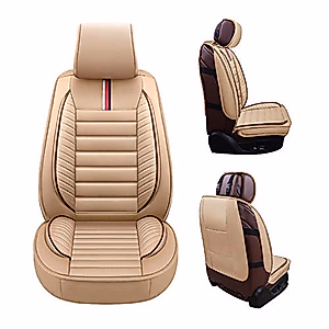 OASIS AUTO Car Seat Covers Premium Waterproof Faux Leather Cushion Universal Accessories Fit SUV Truck Sedan Automotive Vehicle Auto Interior Protector Full Set (OS-001 Tan)