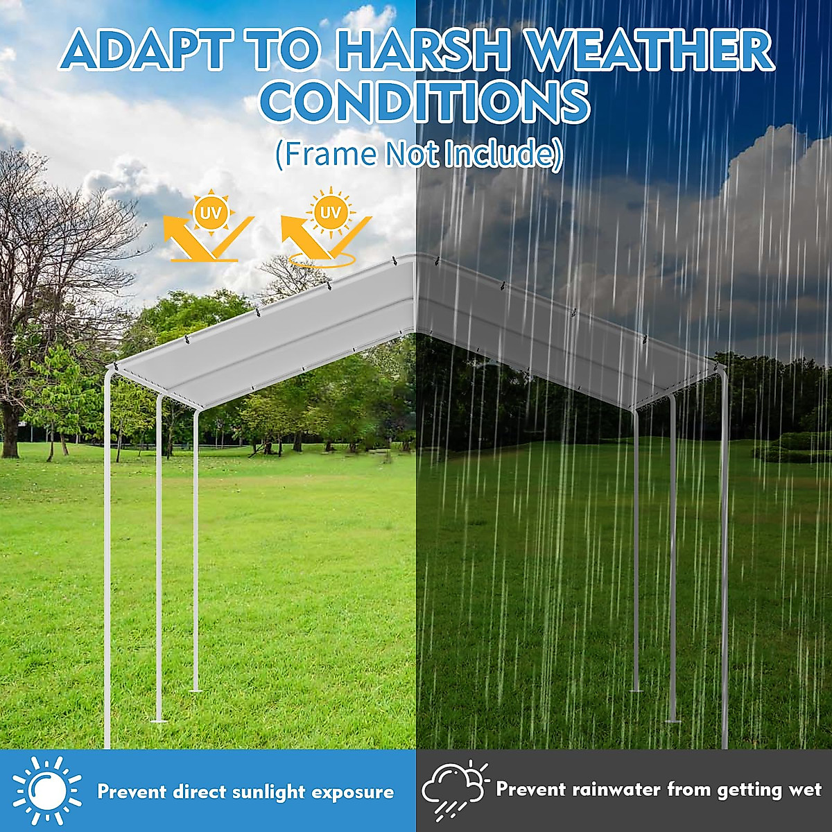 10 x 20 ft Canopy Replacement Cover for Carport, Heavy Duty Waterproof & UV Protected Garage Top Tent Shelter Tarp, Tear-Resistant Car Shed Tarpaulin Cover with 48 Ball Bungees (Cover Only)