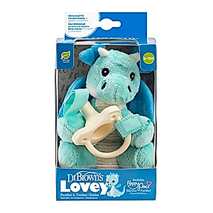 Dr. Brown's Baby Lovey Pacifier & Teether Holder, Dragon with Ecru HappyPaci, 100% Silicone, 0-6m