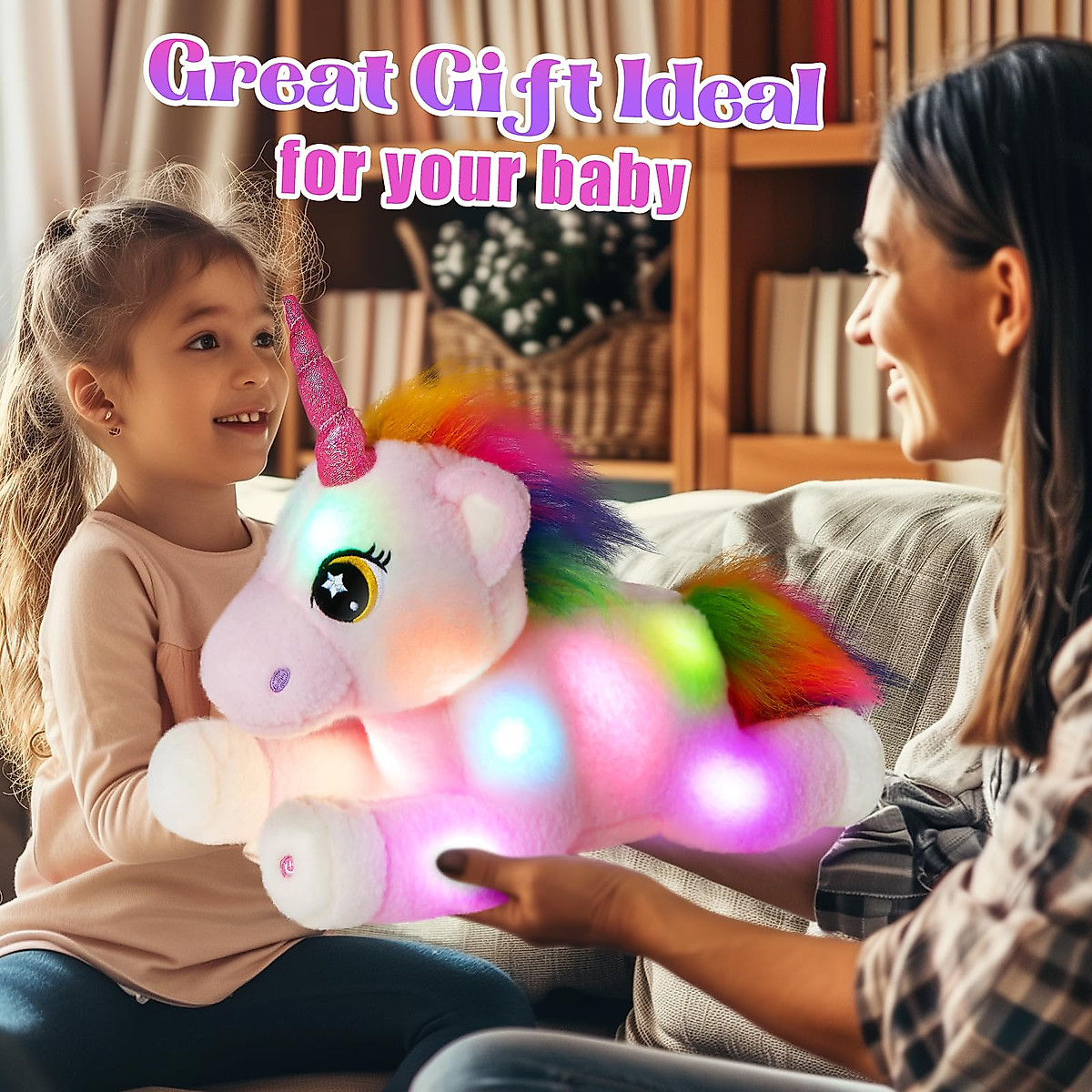 BSTAOFY Big Light up Pink Unicorn Stuffed Animal LED Unicorn Soft Plush Toy Birthday Valentines Christmas for Kids Girls 16.5‘’