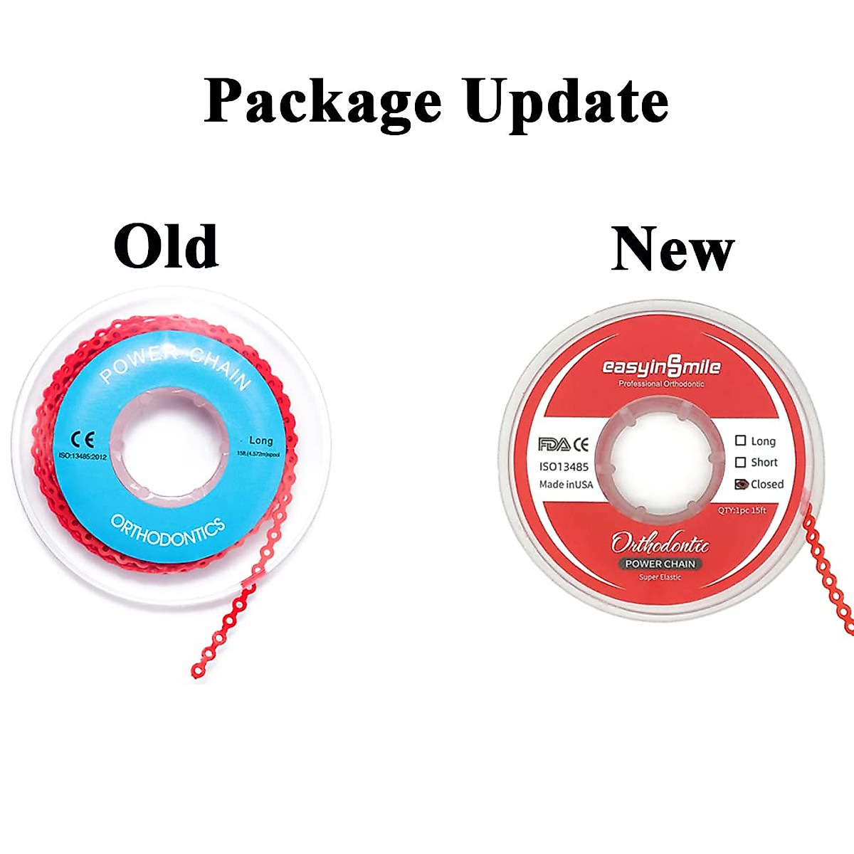 Dental Orthodontic Braces Rubber Chains, Elastic Power Chains for Braces (Long, Pink)