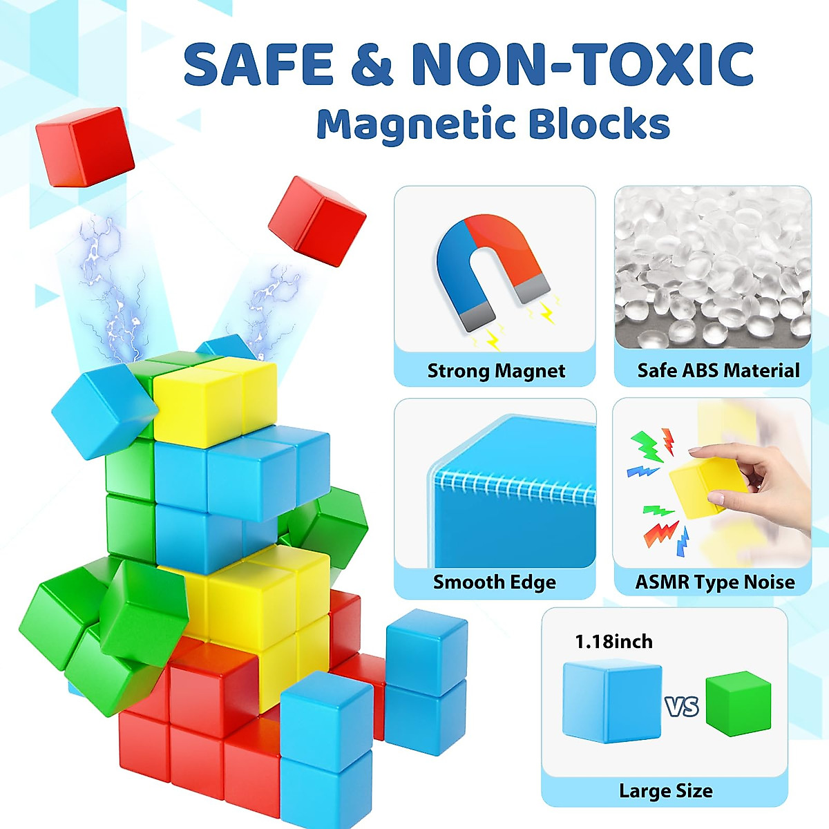 Magnetic Blocks for Toddler Toys,1.18 Inch Large Magnetic Cubes,STEM Preschool Learning Sensory Montessori Outdoor Travel Building Christmas Toys Gifts for 3 4 5 6 Year Old Kids Boys Girls (28pcs)