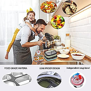 MBVBN Bento Box for Adults/Kids 4 Compartment, 304 Stainless Steel insulated Lunch Box, Including Cutlery and Lunch Bag, Bonus Dip Container, BPA-Free Leakproof Meal Prep Container(Blue)