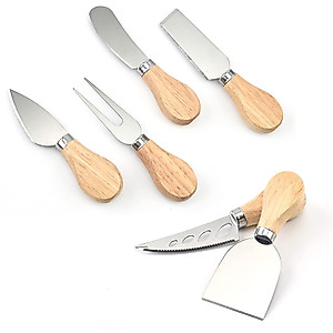 ewori 6 Pcs Cheese Knives Gift Set with Wood Handles Stainless Steel