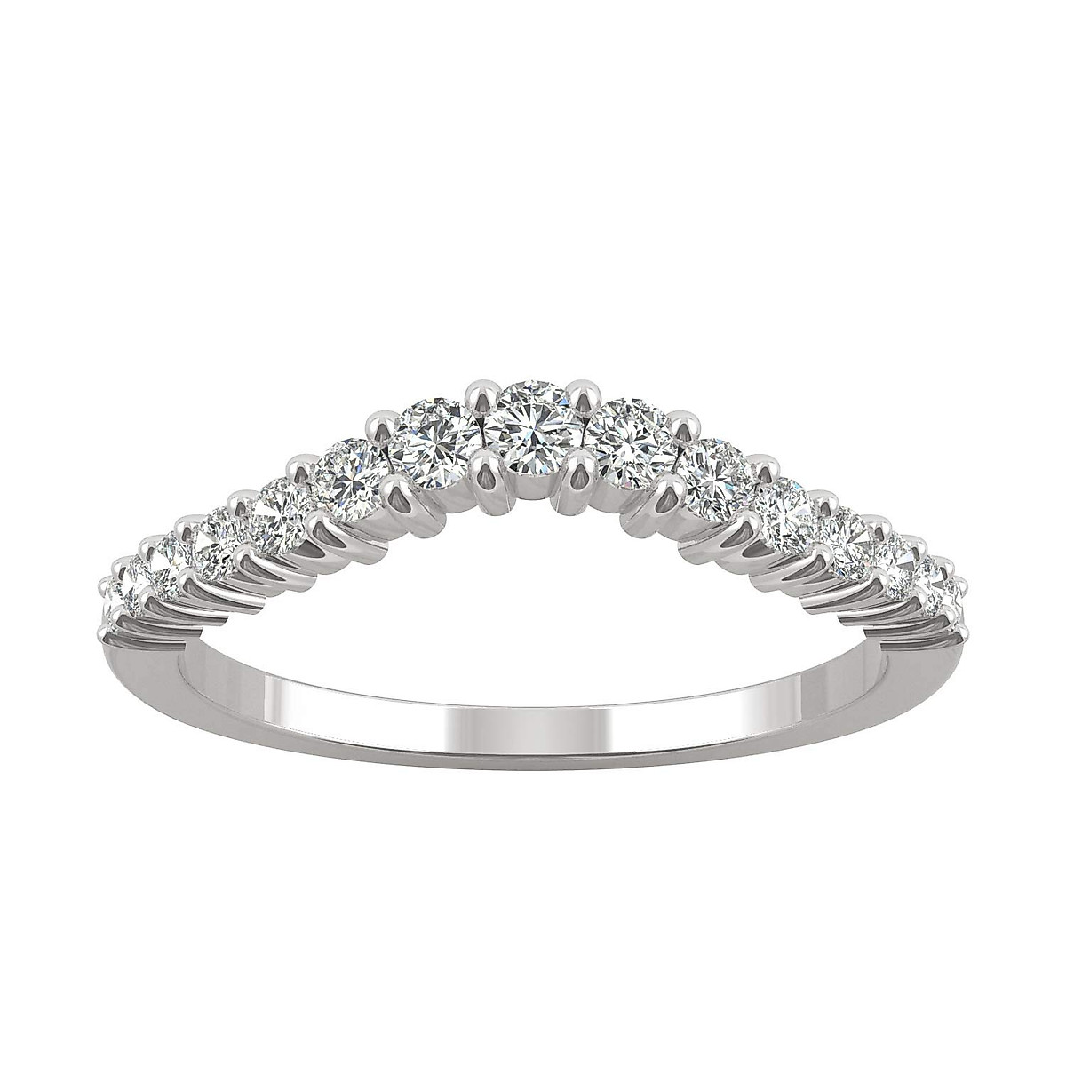 14K White Gold 2.3mm Round Moissanite Curved Graduated Band- size 8 0.39cttw DEW by Charles & Colvard