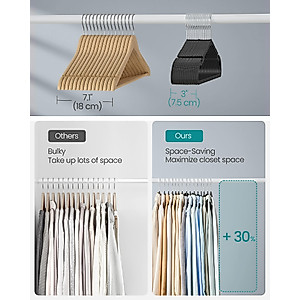 SONGMICS Clothes Hangers 50 Pack, Heavy-Duty Plastic Hangers, Coat Hangers with Wide Shoulder Notches, Pant Bar, 360° Swivel Hook, Space-Saving, 16.4 Inches, for Closet, Ink Black UCRP060B01