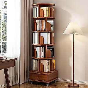 BBAUER Book Shelf Rotating, 360 Rotating Bookcase, Rotating Bookshelf 6 Tier, Mobile Bookshelf with Wheels, for Home Office, Study Room