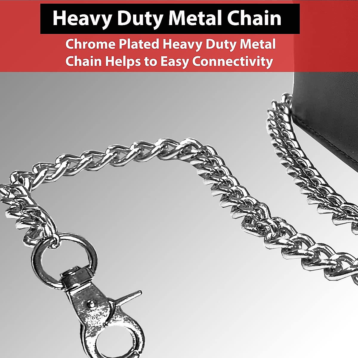 IBRO Motorcycle Chain Wallet for Men – 100% Natural Genuine Leather, Long Trifold RFID Blocking, Credit Card Money Organizer - Men’s Trucker Biker Metal Chain Wallets Black