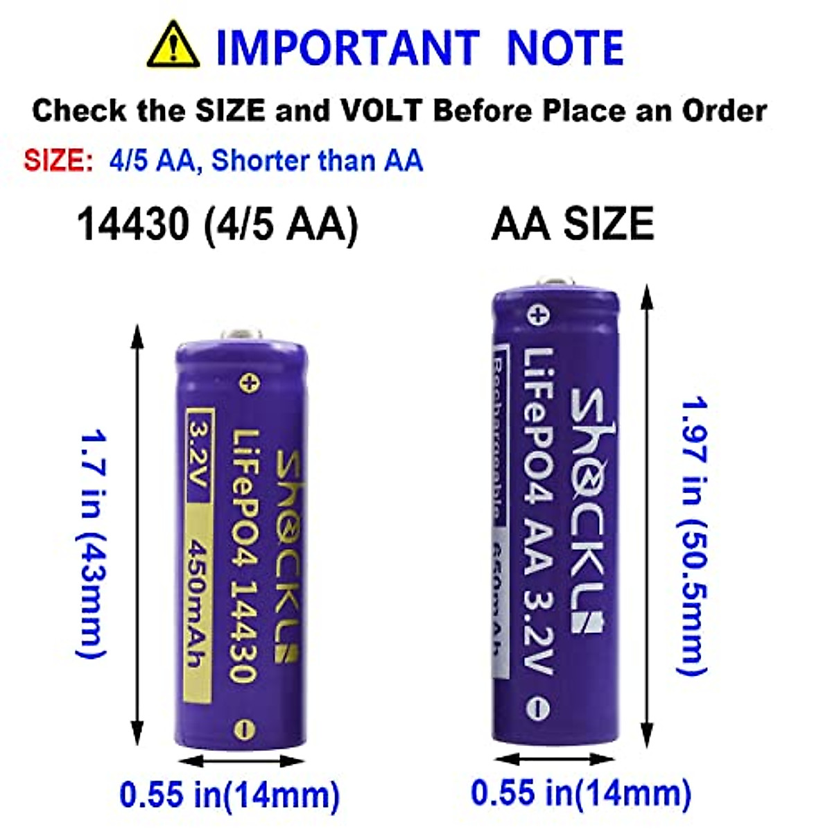 funkawa (8-Pack) Shockli 14430 3.2 Volt 450mAh LiFePo4 Rechargeable 3.2V Solar Battery for Solar Panel Outdoor Garden Lights Light【NOT AA Battery】