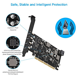 Sinefine 5 Ports USB 3.0 PCI Express (PCIe) Expansion Card (3 USB Type-A and 2 USB Type-C Ports)