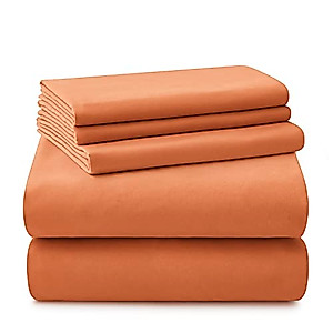 DengChao 4PCS Twin Size Brushed Microfiber Bed Sheet Set with Body Pillowcase,16 Inches Deep Pocket Fitted Sheet Easy to Fit Mattress,Soft Breathable Wrinkle and Fade Resistant,Terracotta