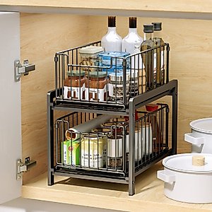 XCELLENT GLOBAL XG 2 Tier Under Sink Kitchen Organizer with Pull-Out Sliding Basket Drawer, Cabinet Organizers and Storage for Kitchen, Bathroom, Cabinet HG659