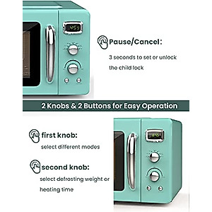 SIMOE Retro Countertop Microwave Oven, 0.9 cu.ft. 900 W Compact Micro-wave Oven with LCD display and 5 Micro Power