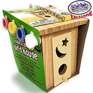 Matty's Toy Stop Paint Your Own Small Wooden Birdhouses (Includes Paints & Brushes) Gift Set Bundle - 3 Pack