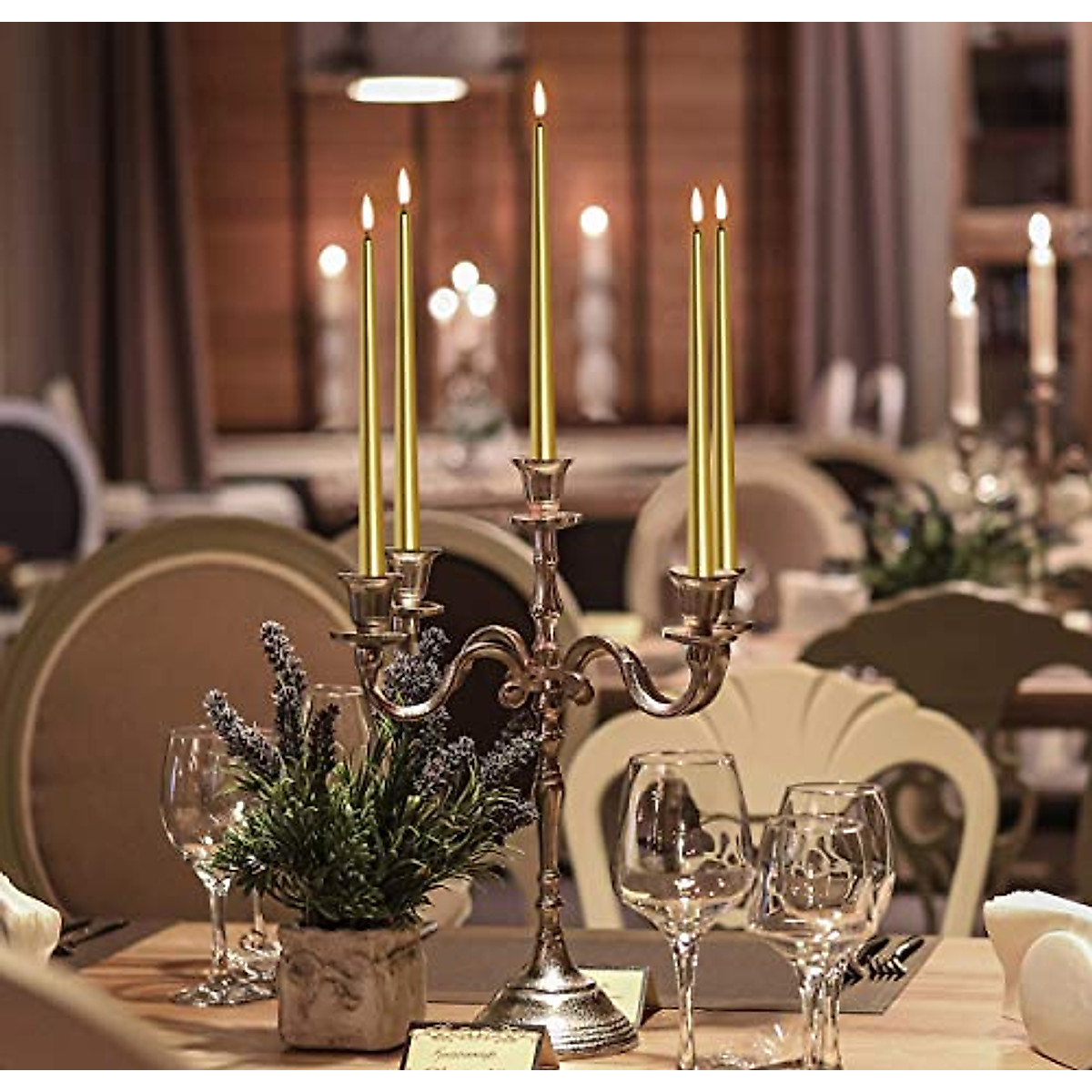 Hyoola Tall Taper Candles - Metallic Gold Dripless Dinner Candle Sticks - Paraffin Wax with Cotton Wicks - 10 Inch (25cm) - 8 Hour Burn Time (24 Pack)