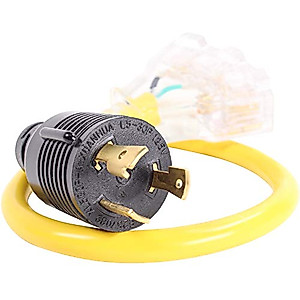 30 Amp to 110 Adapter L5-30P to LIT 3-Way Outlet Splitter by Journeyman Pro - 125 Volt, 30A to 15A, 3-Prong Locking Triple Tap 5-15R for RV Generators (2FT - L5-30P to LIT 3-WAY 15A)
