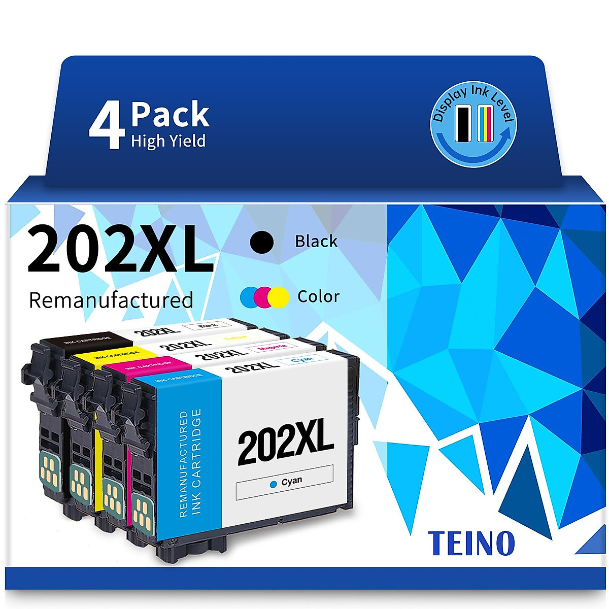 TEINO Remanufactured Ink Cartridge Replacement for Epson 202XL 202 XL T202XL use with Epson Workforce WF-2860 Expression Home XP-5100 (Black, Cyan, Magenta, Yellow, 4-Pack)