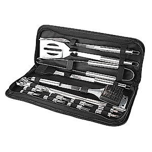Grill Set, 20pcs Brush Barbecue Tool Set Fine Crafted Stainless Steel for Travel for Outdoor