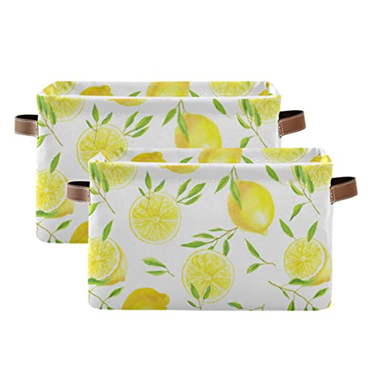 xigua Fresh Lemons Pattern Square Storage Basket,Collapsible Sturdy Fabric Storage Basket Cube W/Handles for Clothes Toy Closet(1 pcs)