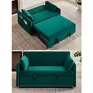 Eafurn 3 in 1 Convertible Loveseat Sofa with Pull Out Sleeper Bed, Small Love Seat Futon Couch Sofabed with Adjustable Backrest, Multi-Functional Upholstery Reclining Chaise Lounge for Living Room