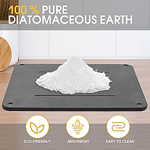 Dish Drying Rack with Diatomaceous Earth Dish Drying Mat for Kitchen Counter,15.7x11.8 inch Absorbent Non-Slip Diatomite Dish Drying Mat with Cutlery Holder（Grey）