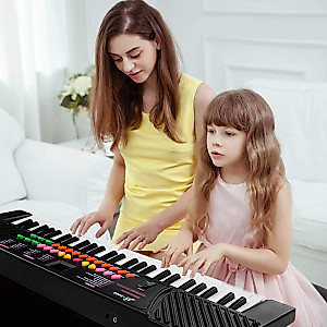 HOMGX Kids 54-Key Electronic Keyboard, Standard Accordion Keys Piano Keyboard, Portable Electronic Musical Instrument, Electronic Organ with Microphone & Charger, for Children and Beginners, Black