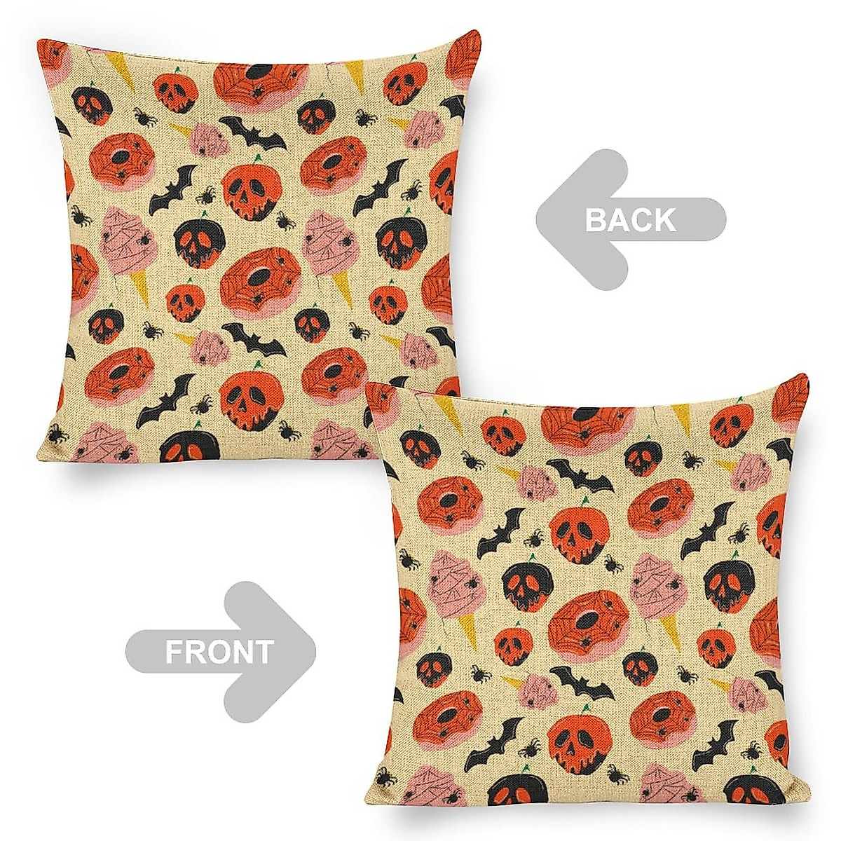 Cute Halloween Cupcakes Throw Pillow Covers 18×18 Pillowcases Set of 2 Ice Cream Donut Linen Decorative Square Pillow Case Cushion Covers Standard Size for Sofa Couch Outdoor Bed Pillow Protectors